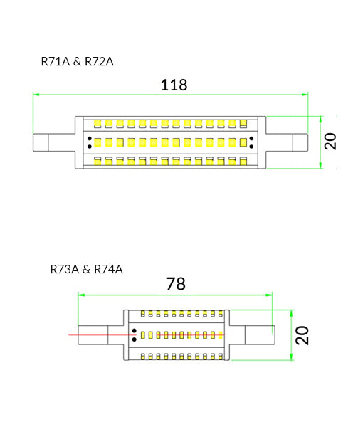 R7 Light Globes, 8W (3000K/5000K) – SE Lighting
